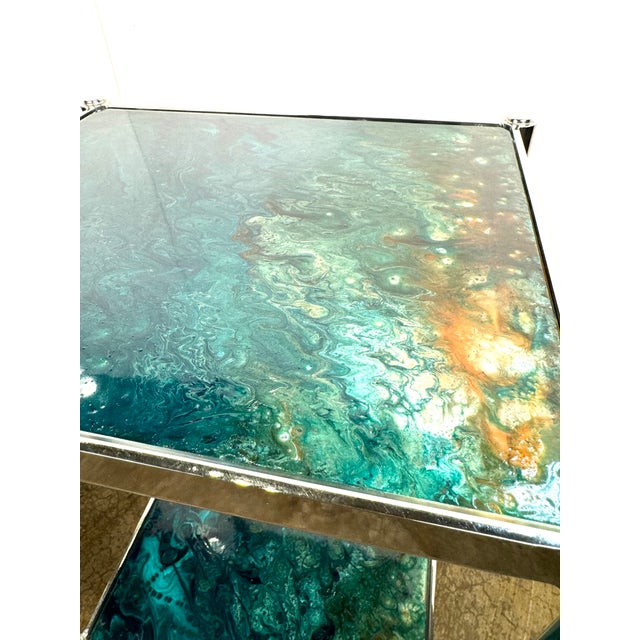 Chrome Art Glass Side Tables by Casey Rivers, a Pair | Chairish