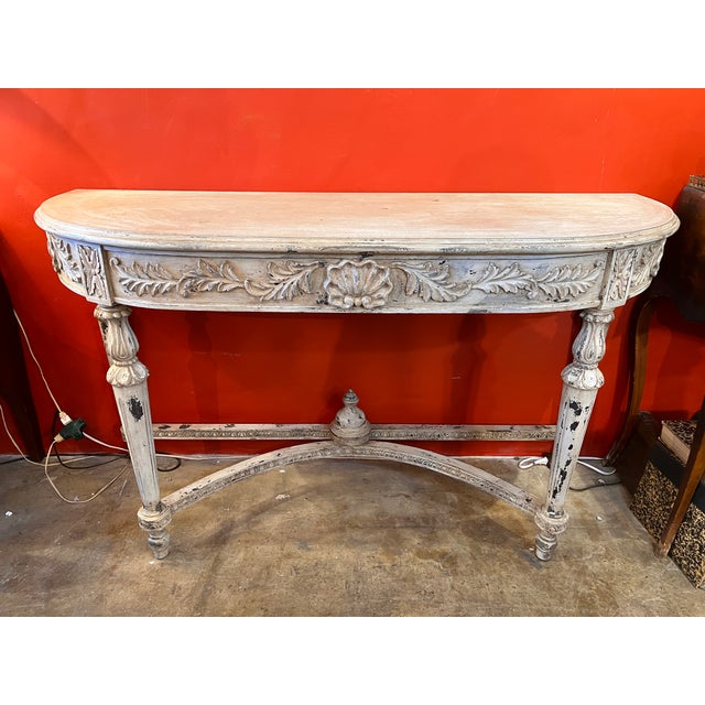 Large Neoclassical Console Table With Antique Grey Finish and Fine Wear ...
