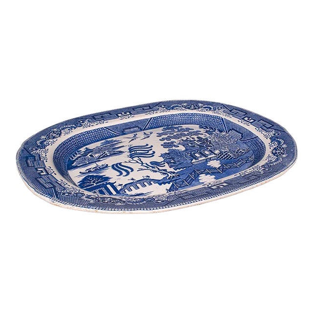 1850's Antique English Willow Pattern Serving Plate | Chairish