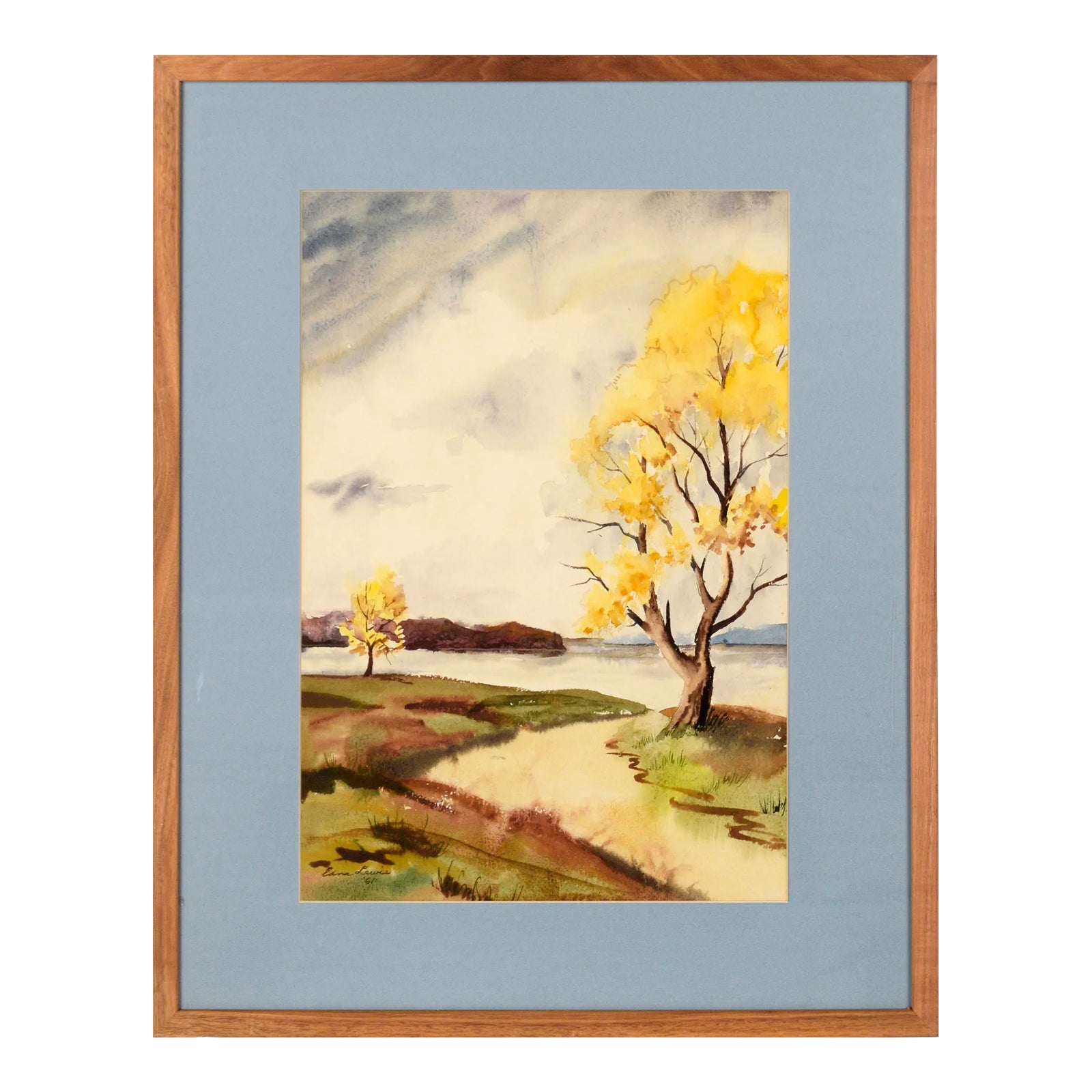 Lake Landscape With Yellow Trees - Watercolor on Paper by Edna Evelyn ...