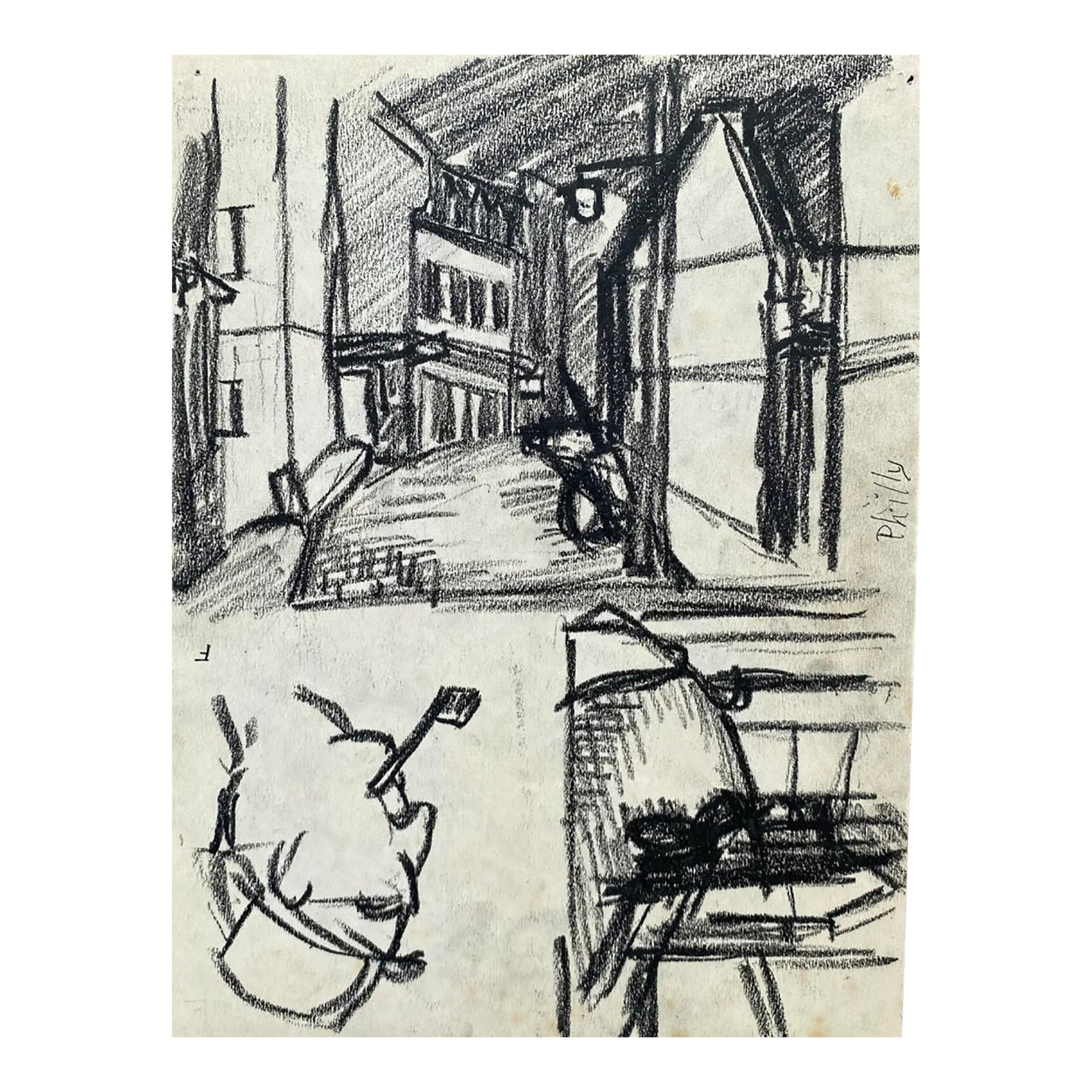 Frank Wallace Philadelphia Streets and People Drawing | Chairish