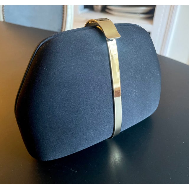 Rodo Black Silk Minaudière Clutch With Gold Metal Hardware | Chairish