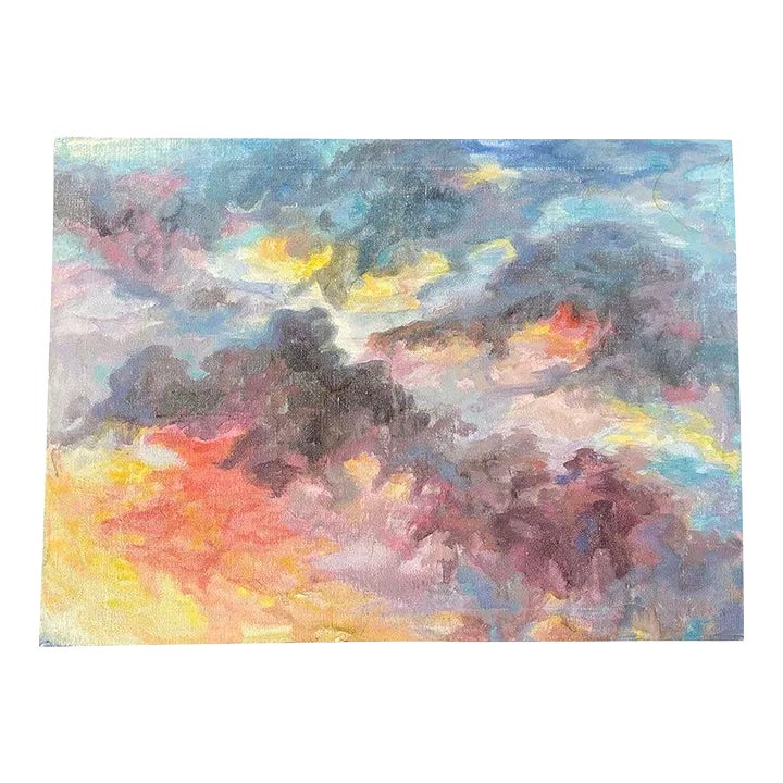 1980s Impressionist Sunset in the Sky Oil on Canvas Cloudscape Painting ...