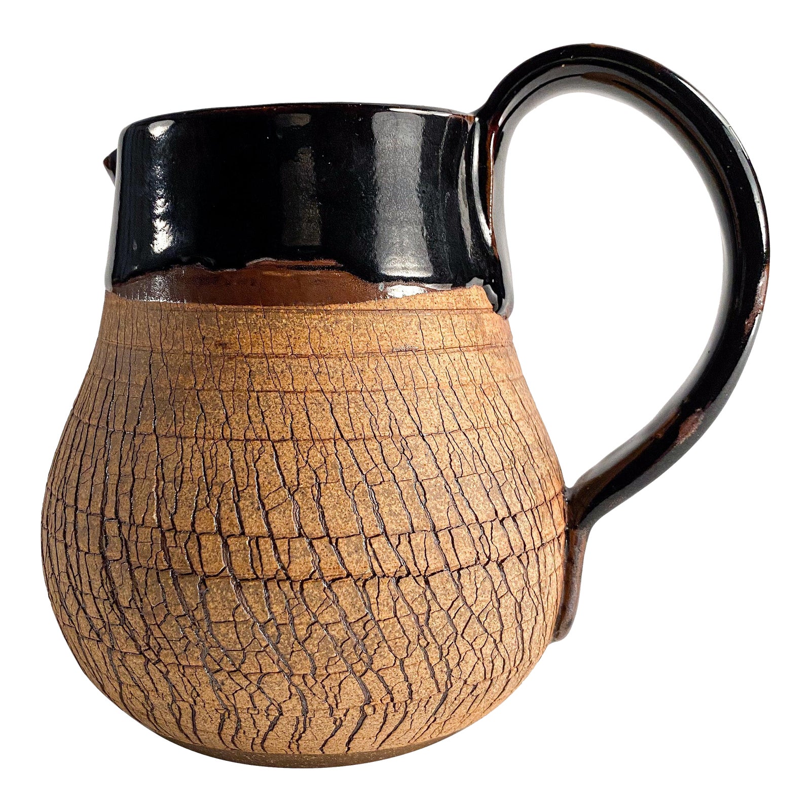 Studio Pottery Cracked Glaze Pitcher | Chairish