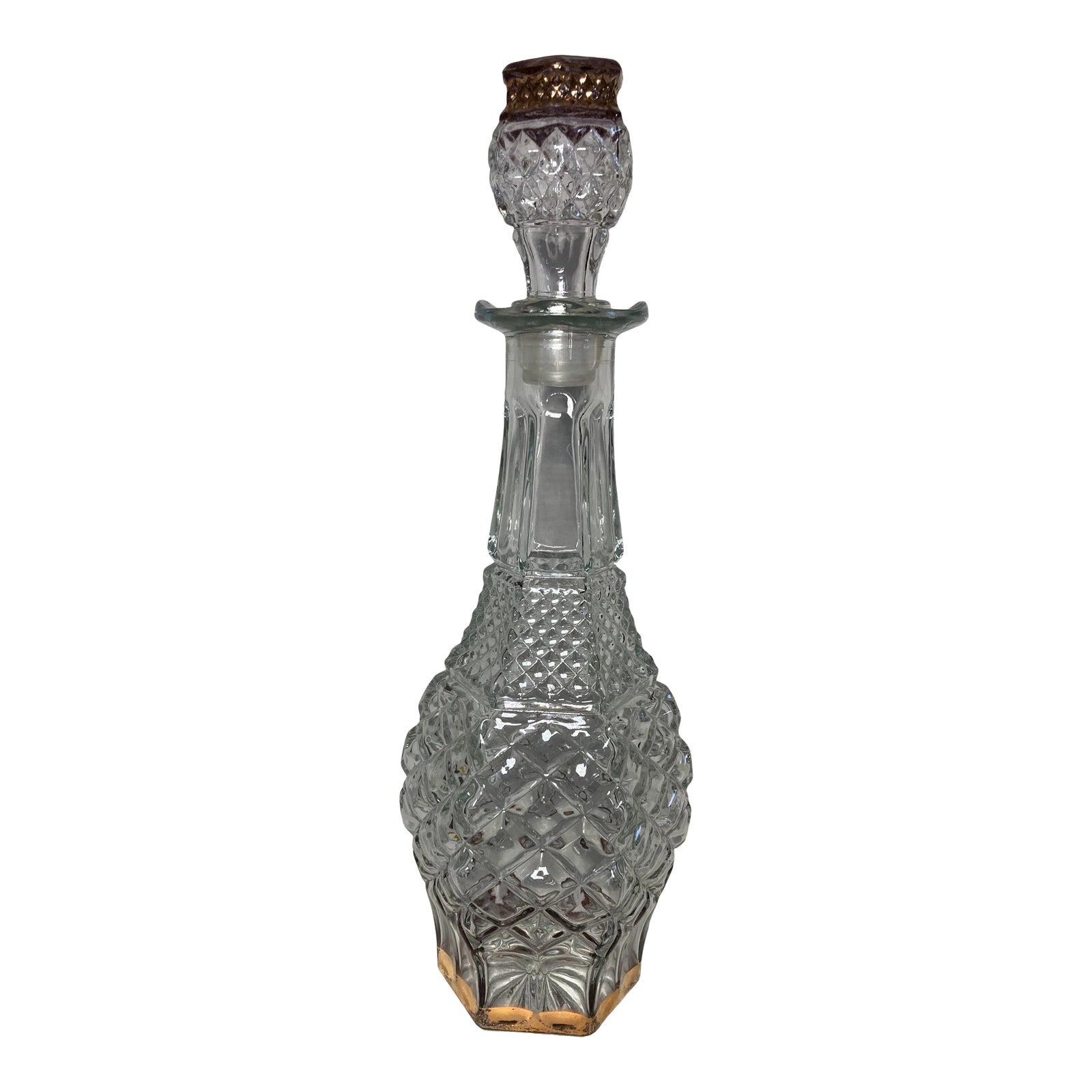 Vintage Cut Glass Decanter with Gold Detail | Chairish