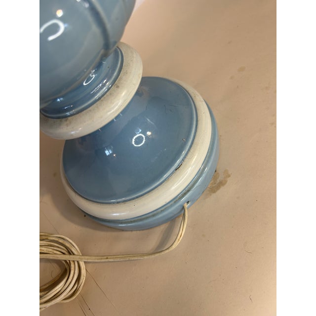 Vintage Mid-Century 1950s Ceramic Glazed Baby Blue and White Table Lamp ...
