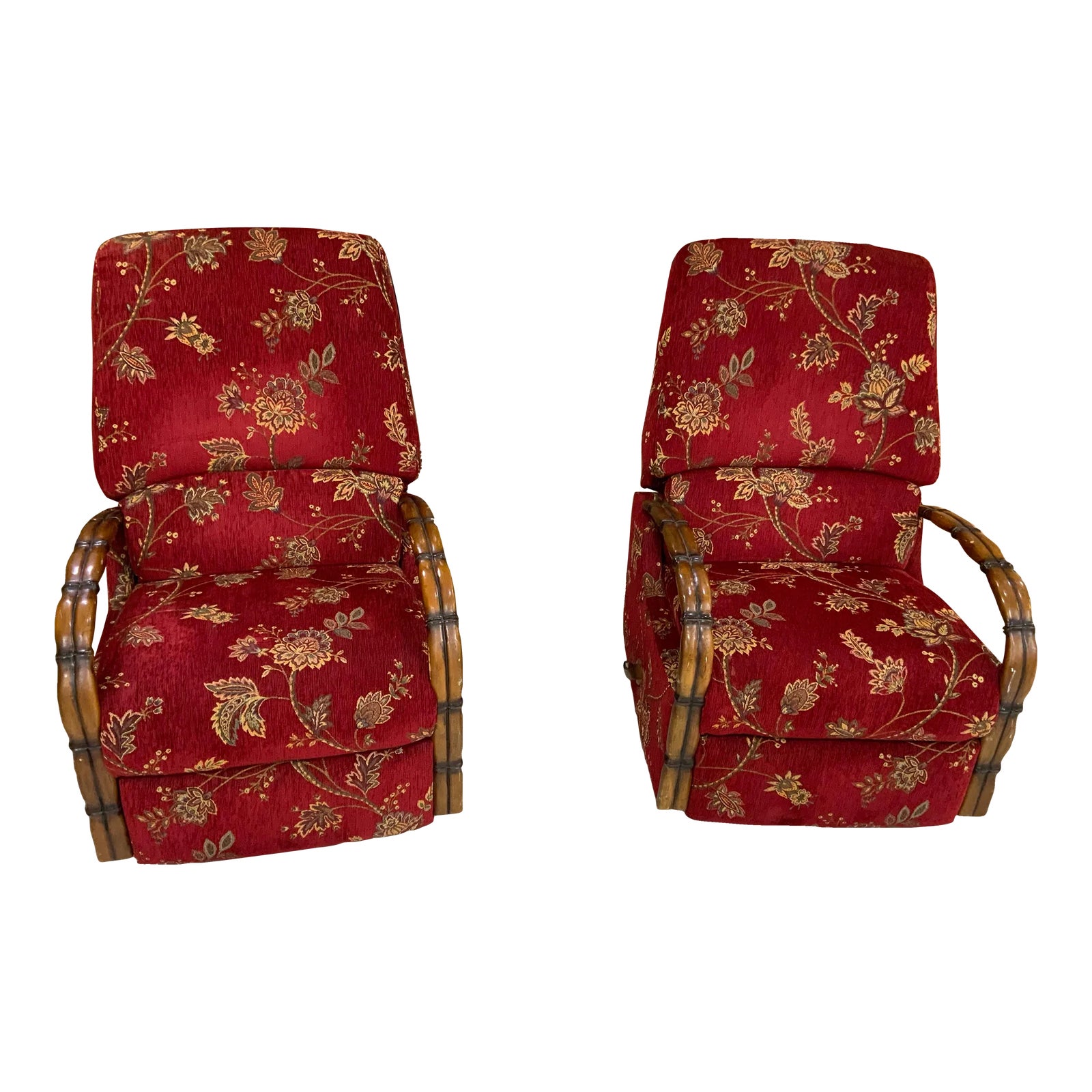 1990s Mid Century Modern Style Multicolor Recliners Chairs - Set of 2 ...