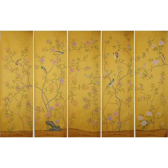 Chinoiserie Panels Wallpapers Hand Painted Artworks on Blue Silk Panel ...