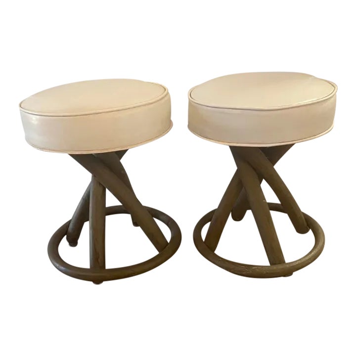 1950s Strand Rattan Twist Bamboo Stools in the Style of Paul Frankl - a ...
