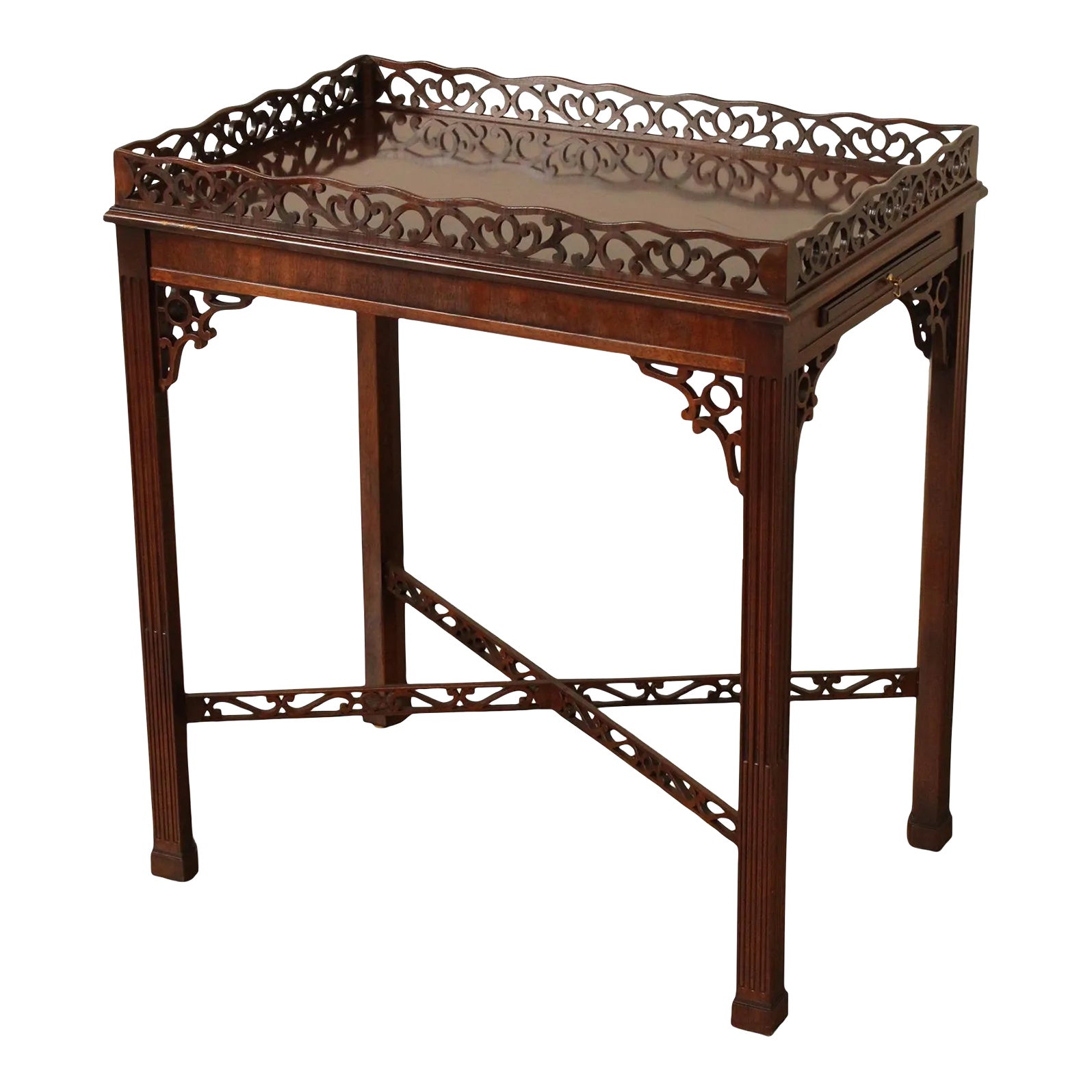 Chinese Chippendale Style Carved Mahogany Tea Table | Chairish
