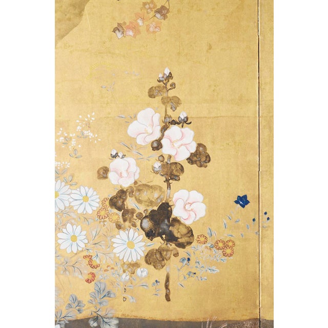 Japanese Four-Panel Rimpa Screen Floral Autumn Landscape | Chairish