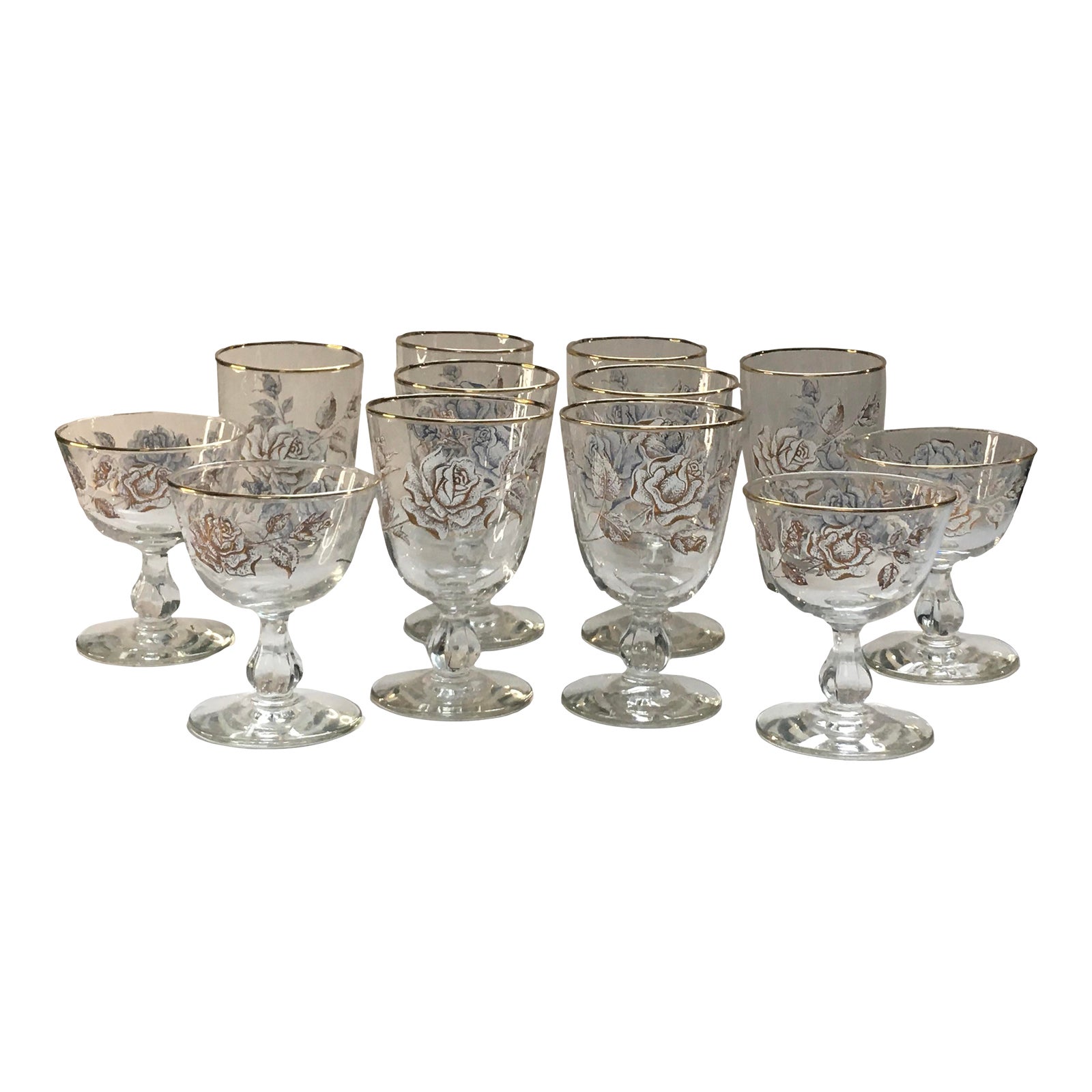 Mid 20th Century Libbey Golden Rose Glassware Set- 12 Pieces | Chairish