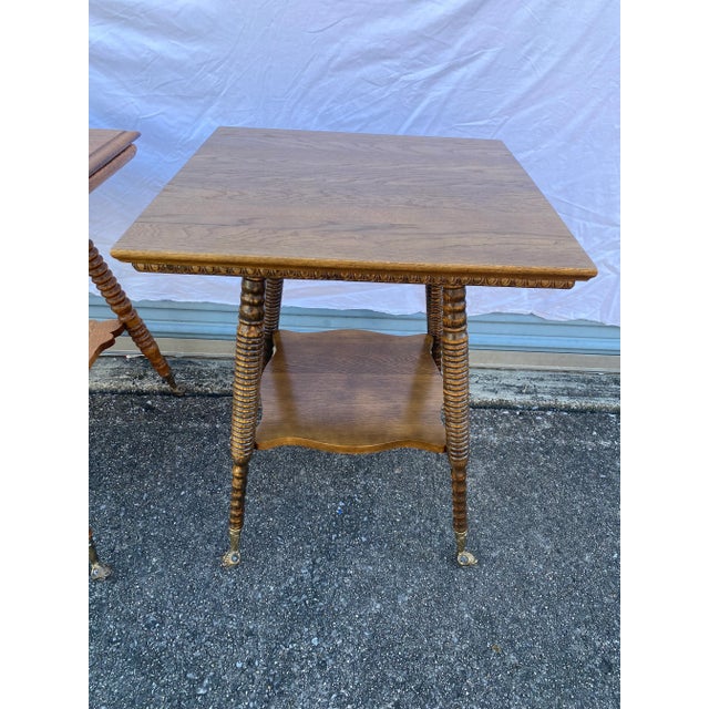 Late 19th Century Two Similar Parlor Tables Tiger Oak Turned Legs W ...
