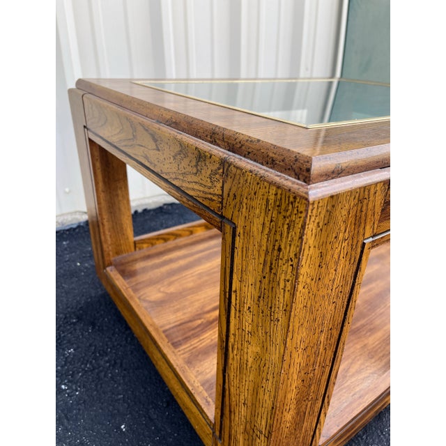 Mid Century Modern Walnut Gilded Glass Top Side Tables- a Pair | Chairish