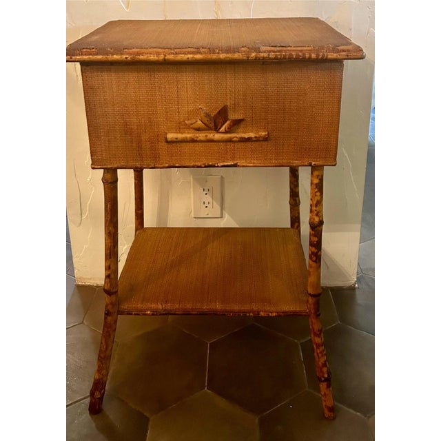 1900s Tiger Tortoise Bamboo Two Tiered Side Table Storage Box | Chairish