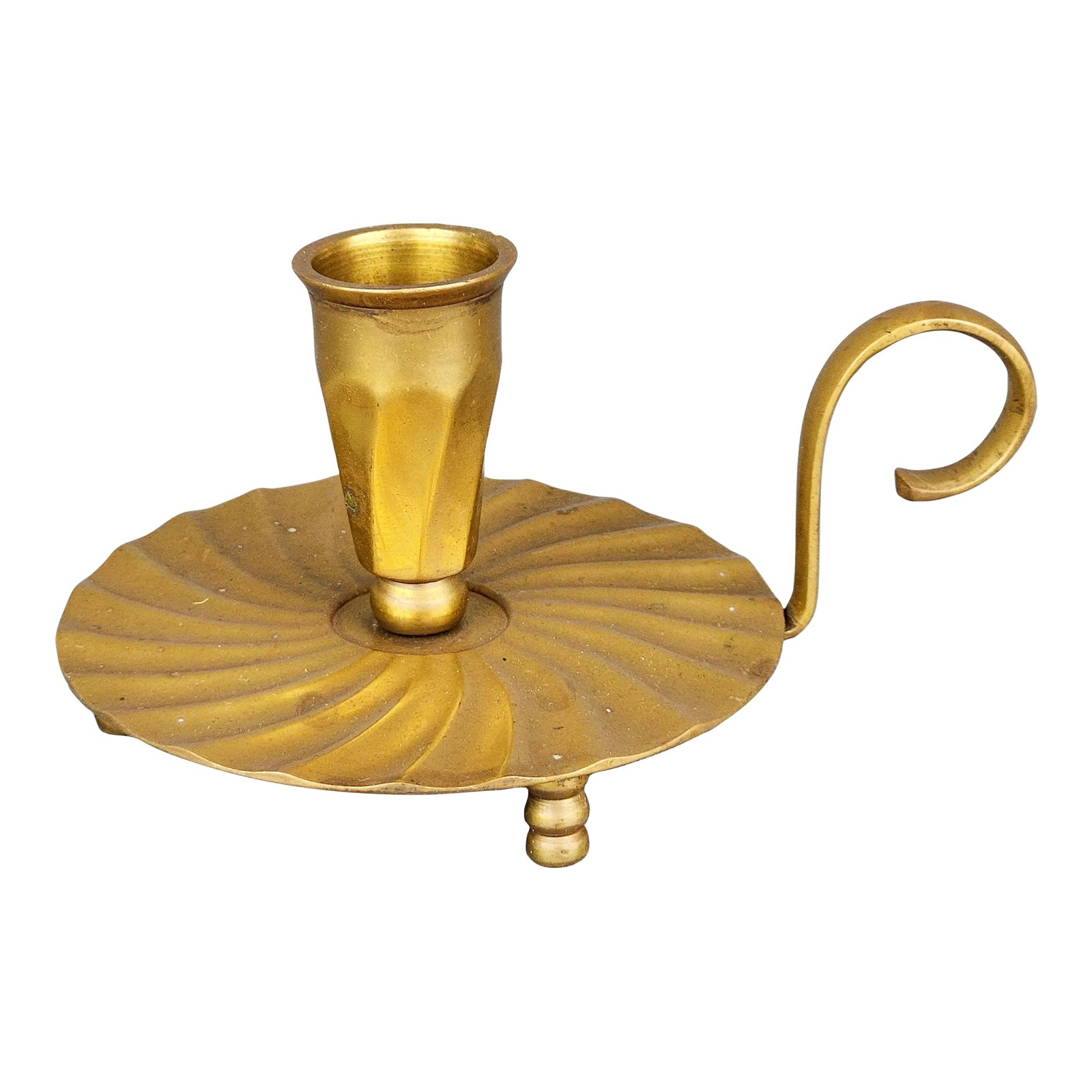 Mid 20th Century Art Deco Solid Brass Chamber Candlestick Holder | Chairish