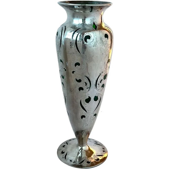 Large American Steuben Emerald Glass and Alvin Sterling Silver Deposit ...