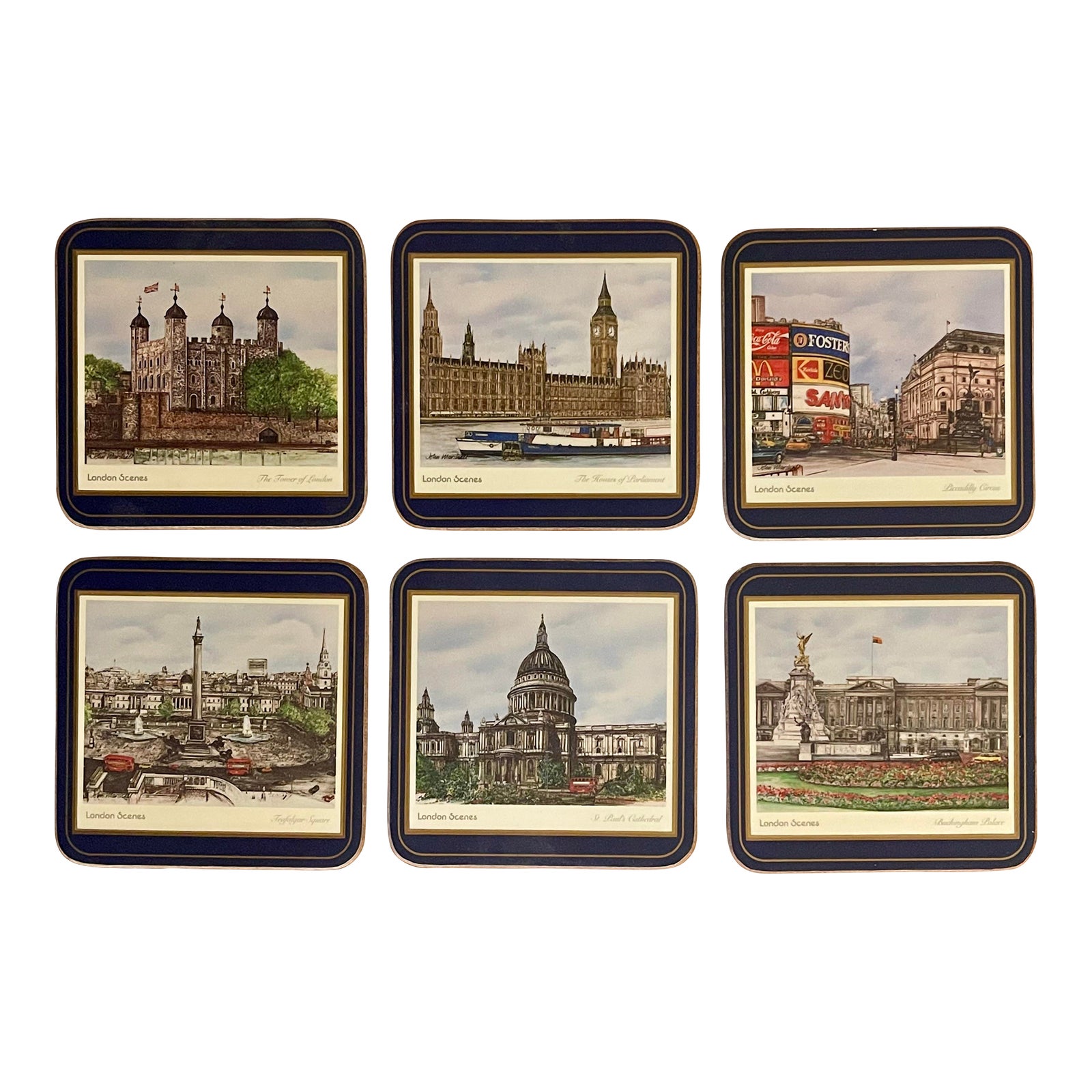 Vintage British Landmarks Coasters- Set of Six | Chairish