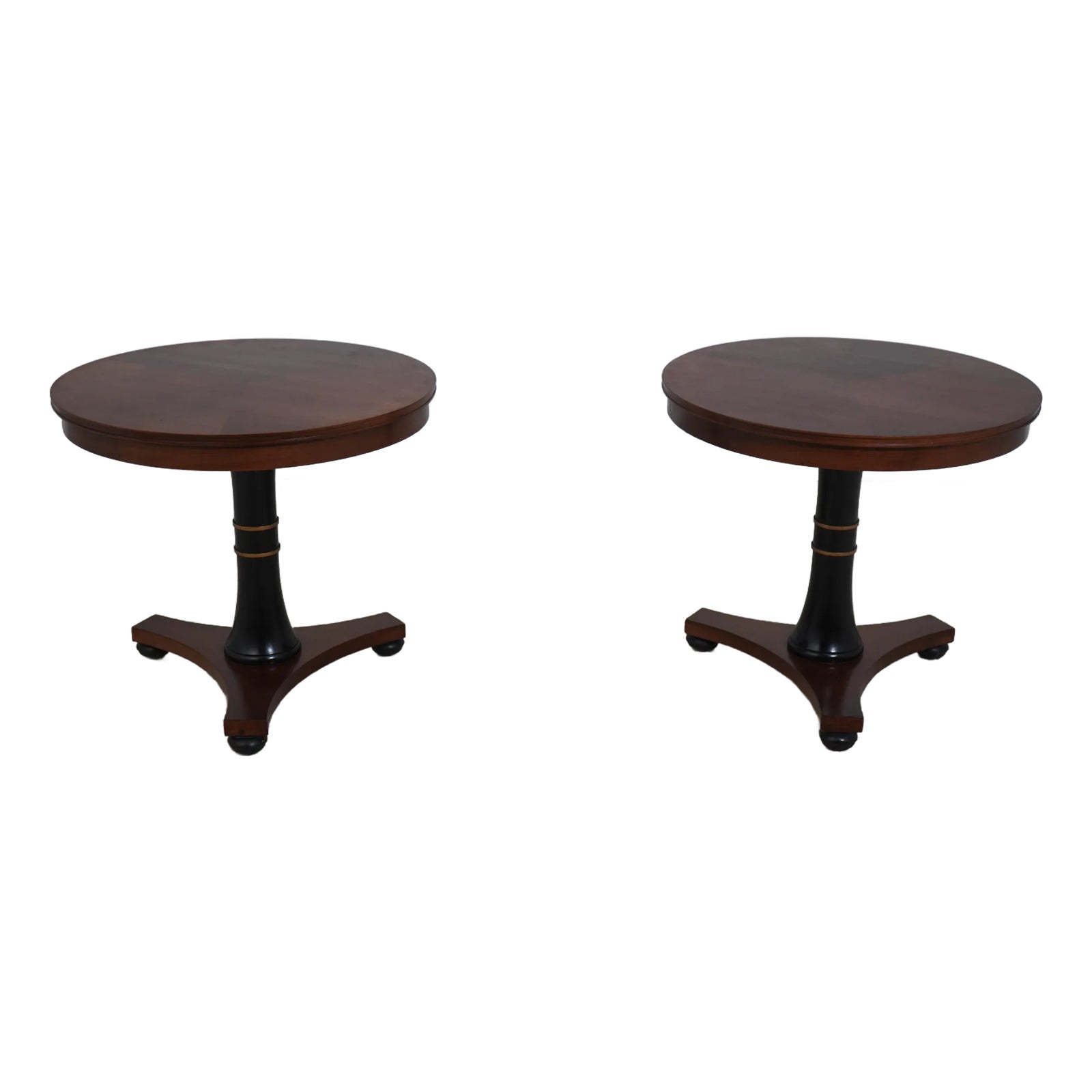 Pair Drexel Round Cherry Pedestal Accent Lamp Tables | Chairish