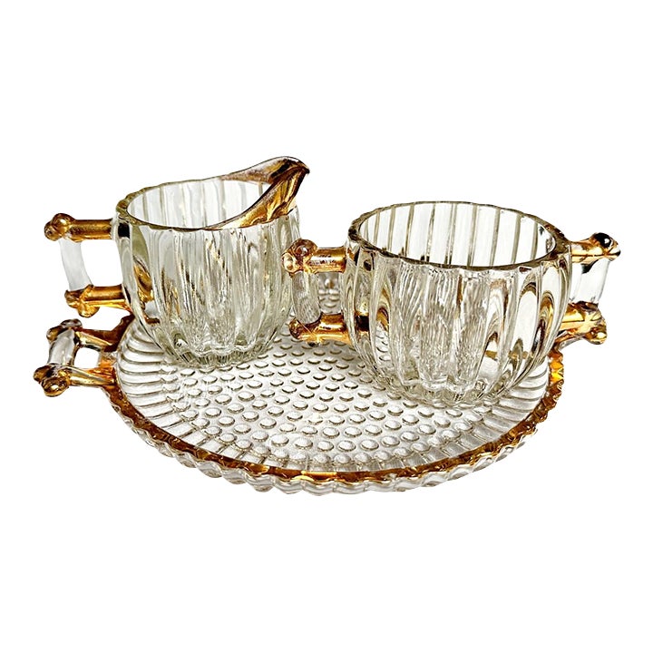 1940's Holllywood Regency Gilt Glass Creamer, Sugar, & Tray Set - 3 ...