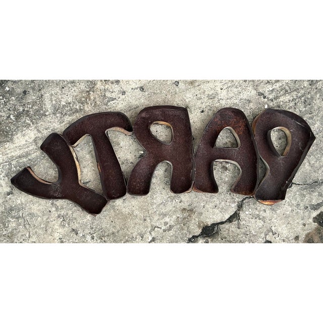 Vintage Distressed Patinated Steel Party Sign | Chairish