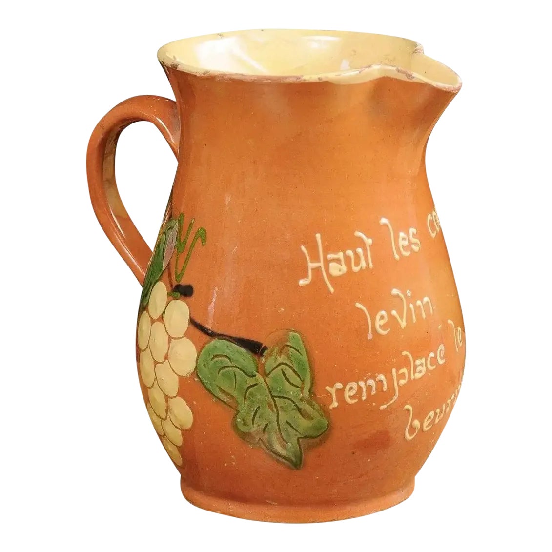 French 19th Century Redware Wine Pitcher with Orange, Cream and Green ...