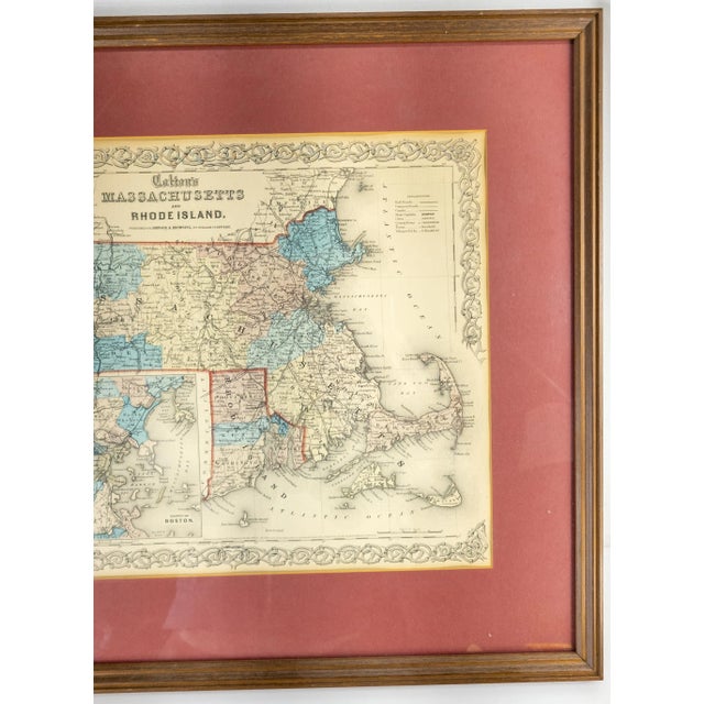 19th Century American Lithograph Map of Massachusetts and Rhode Island ...