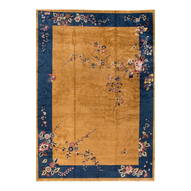 Large Antique Goldenrod Chinese Art Deco Wool Rug 12 Ft X 17 Ft 7 In ...