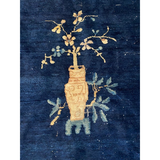 Antique 1920s Blue Handmade Chinese Wool Rug | Chairish