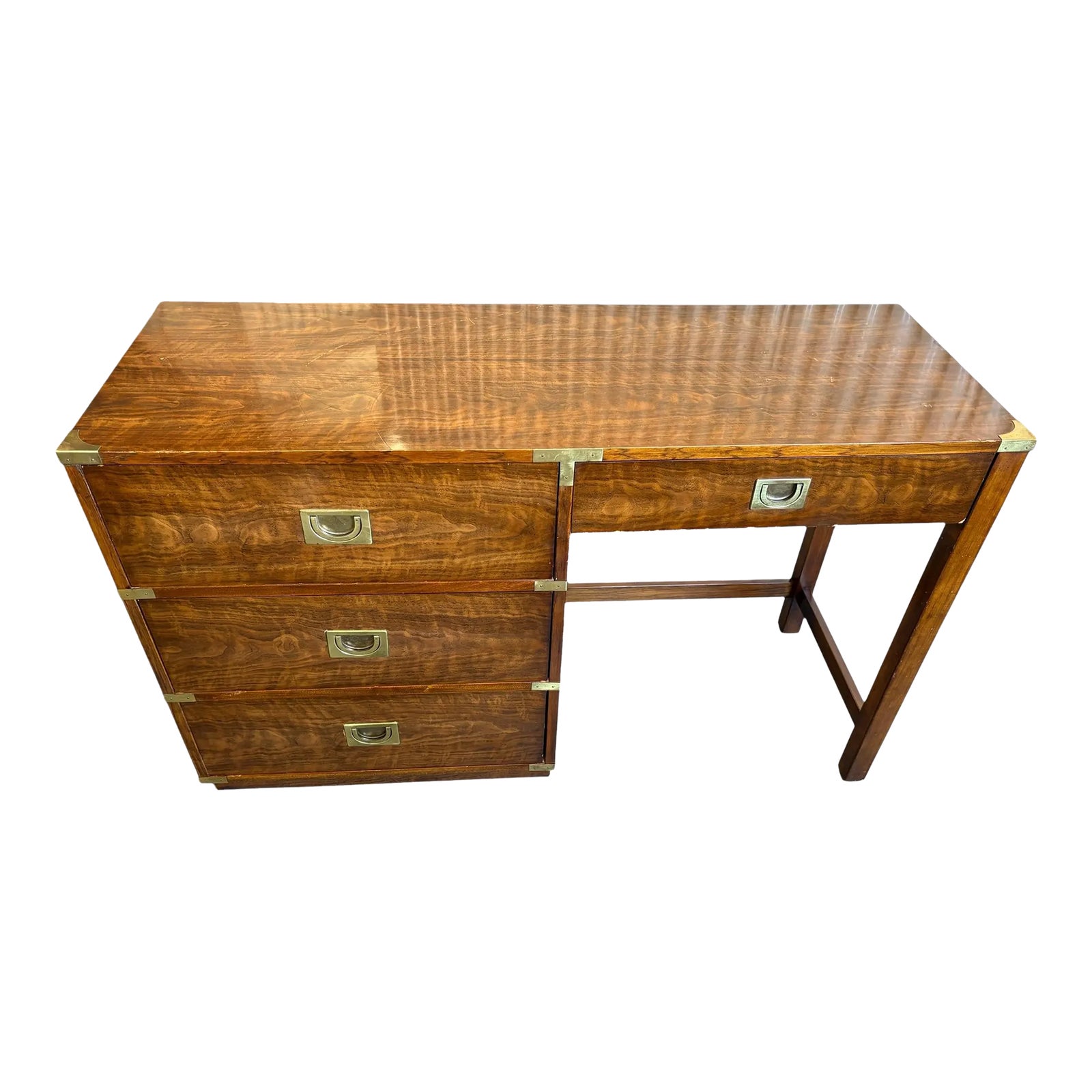 Vintage Drexel Heritage Furniture Campaign Wooden Desk | Chairish