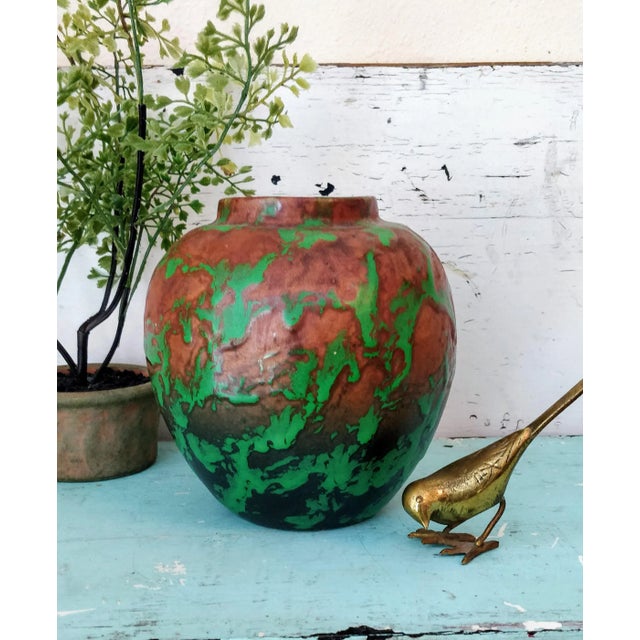Coppertone Green and Brown Glaze Weller Vase | Chairish