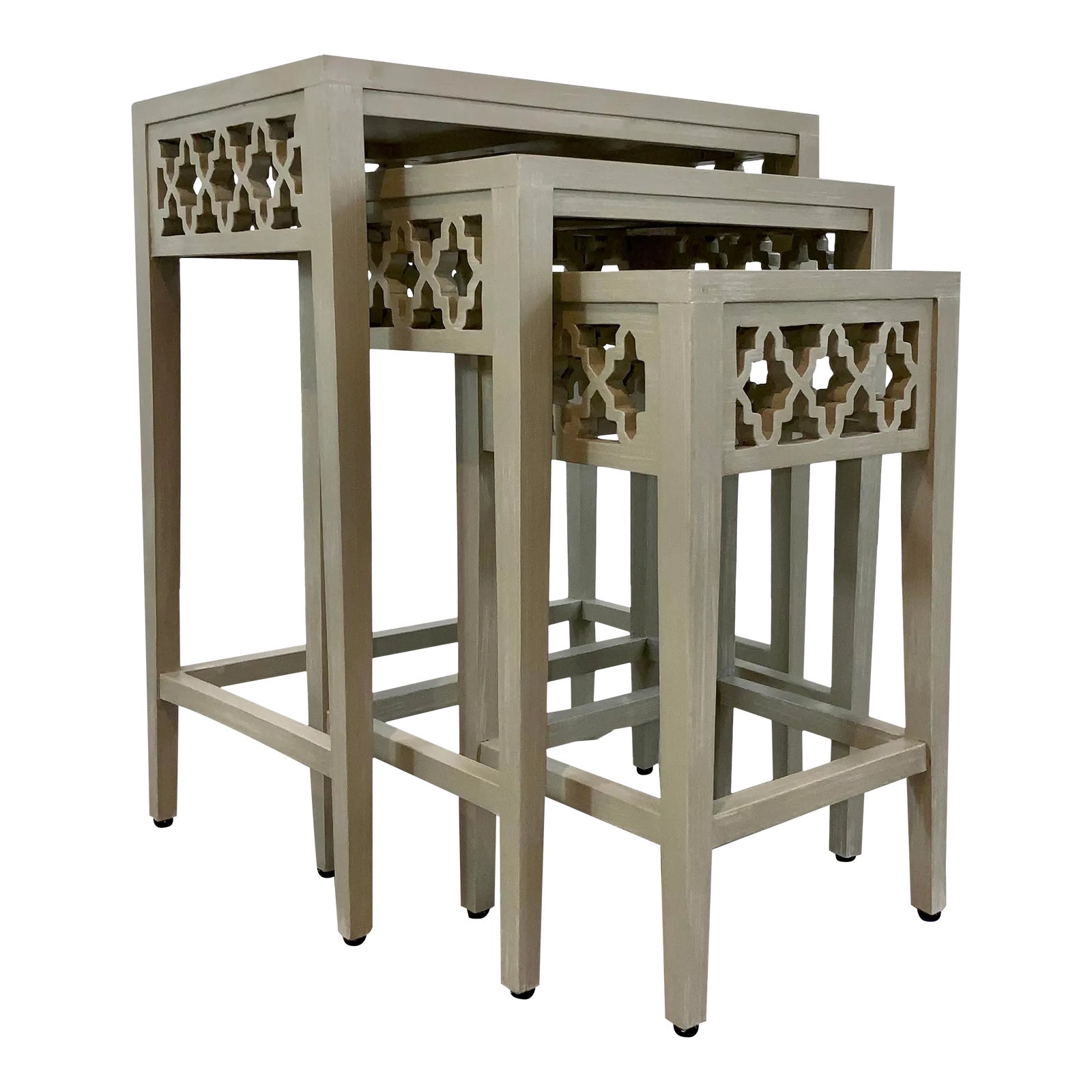 Modern Gray Fret Work Nesting Tables Set of 3 | Chairish