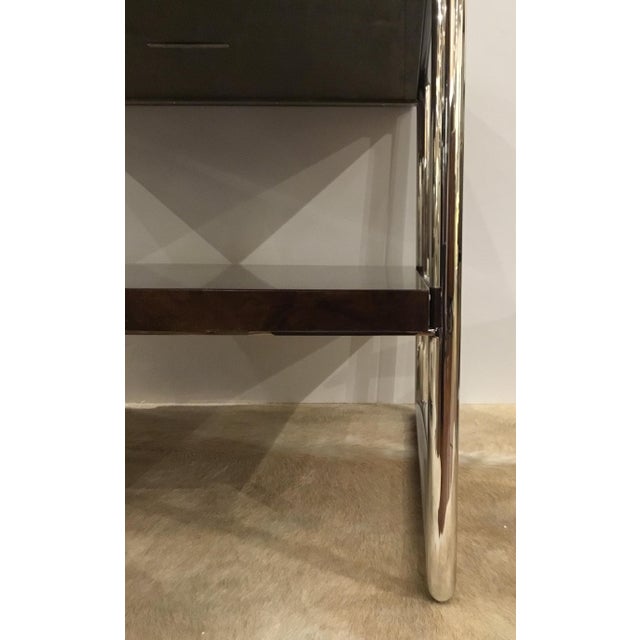 Contemporary Mitchell Gold Wood and Chrome Side Table | Chairish