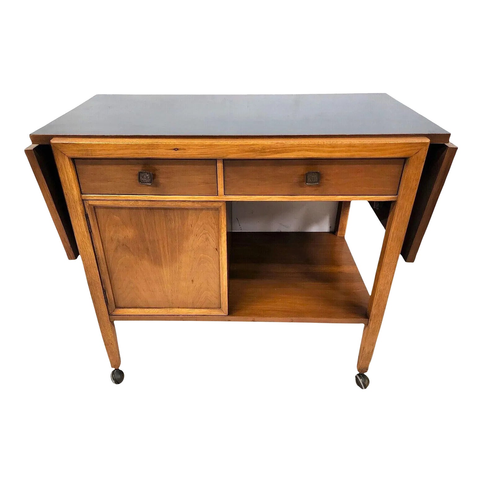 MCM Walnut Rolling Sideboard Buffet Bar Cart by Kroehler | Chairish