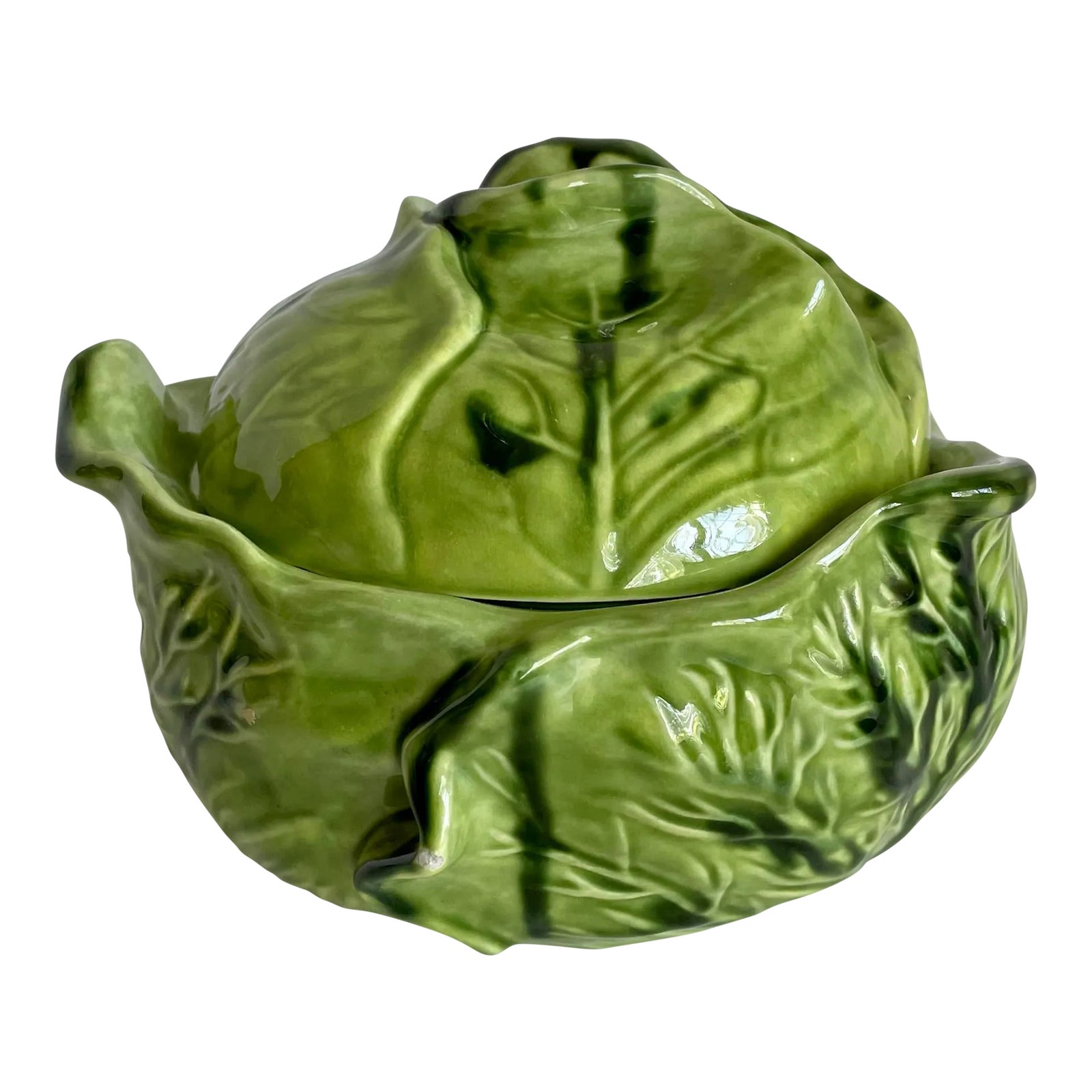 Vintage Signed Lidded Ceramic Pottery Figurative Cabbage Dish | Chairish