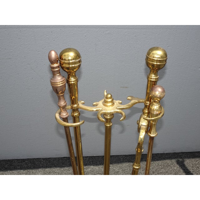 Vintage French Country Gold Fireplace Tools W Four Tools and Base W ...
