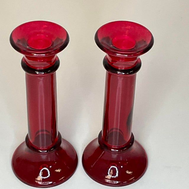 1930s Depression Era Pressed Ruby Red Glass Candle Holders - a Pair | Chairish