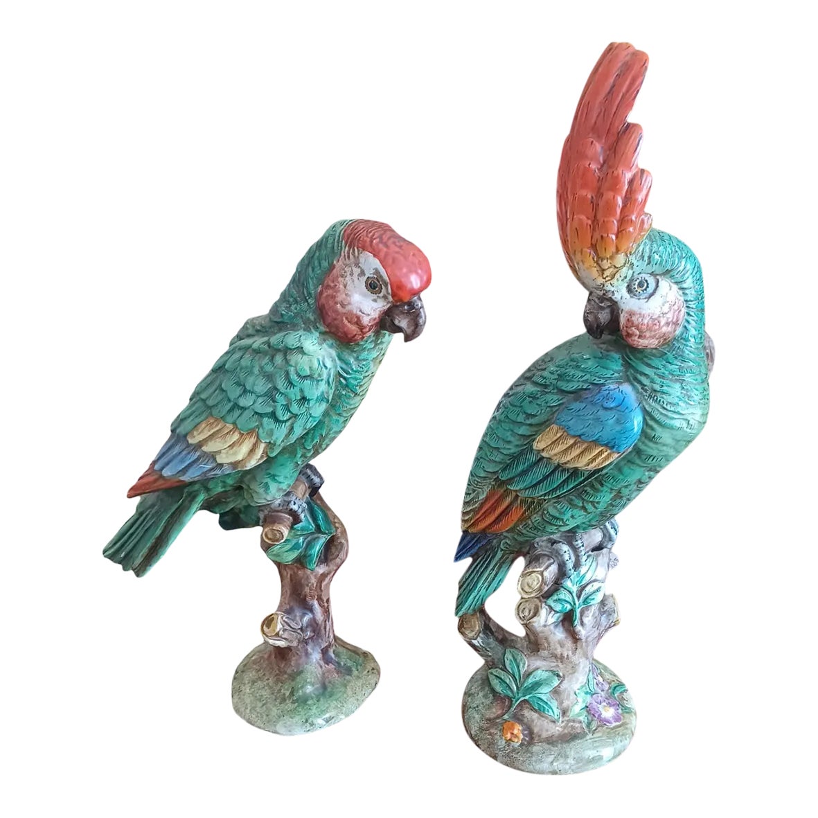 Vintage Pair of Ceramic Italian Parrots Signed Zaccagnini | Chairish