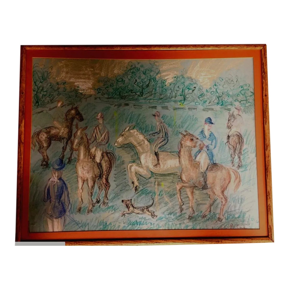 1950s Vintage French Hunting Scene Drawing | Chairish