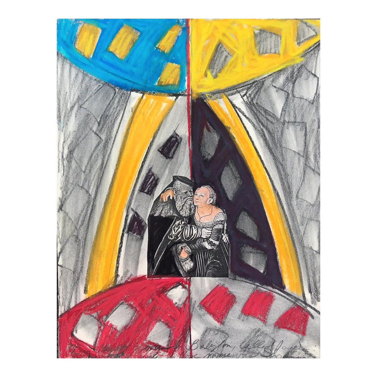 1980 Adrienne Anderson Susanna Pastel With Collage | Chairish