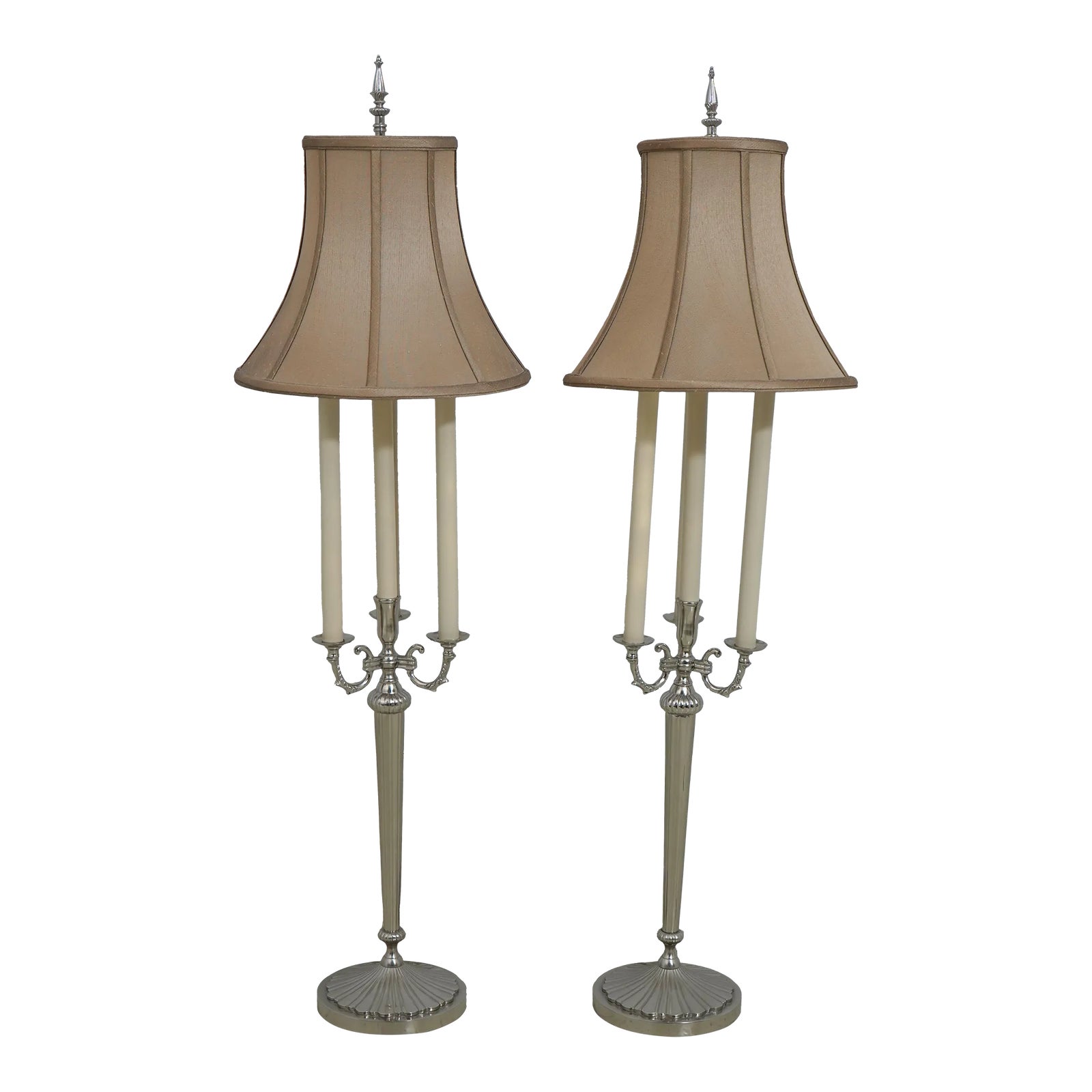 Pair Silver Plated Tall Torchiere Style Table Lamps | Chairish