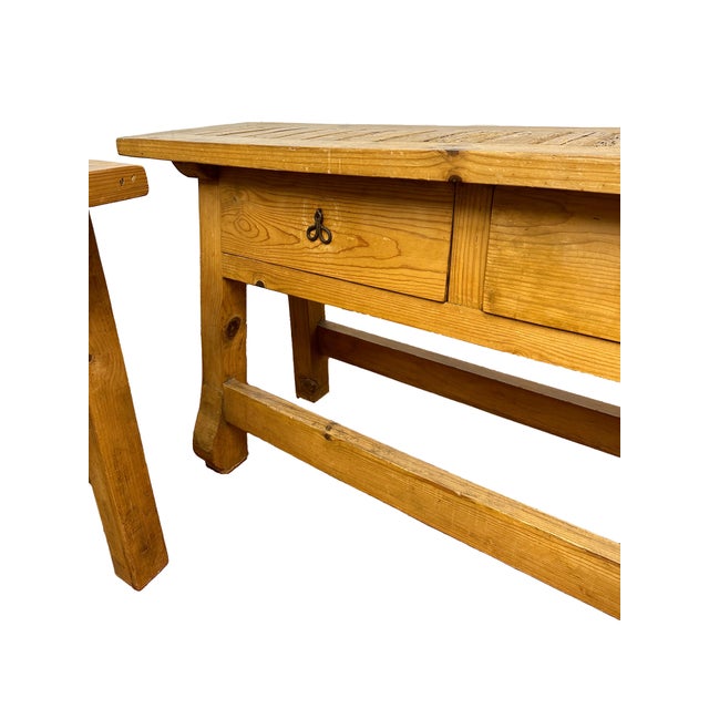 Rustic Mexican Pine Console Tables With Iron Hardware - Set of 2 | Chairish