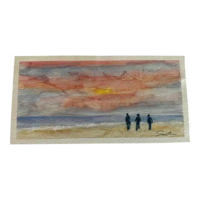Original Watercolor Seascape by Nancy Smith "Beach People" | Chairish