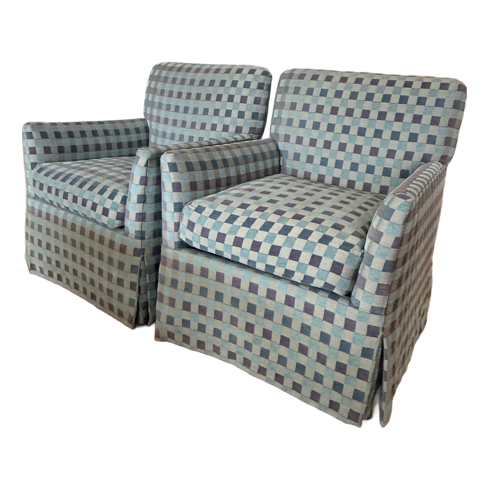 Pair of R Jones Checkerboard Club Chairs | Chairish