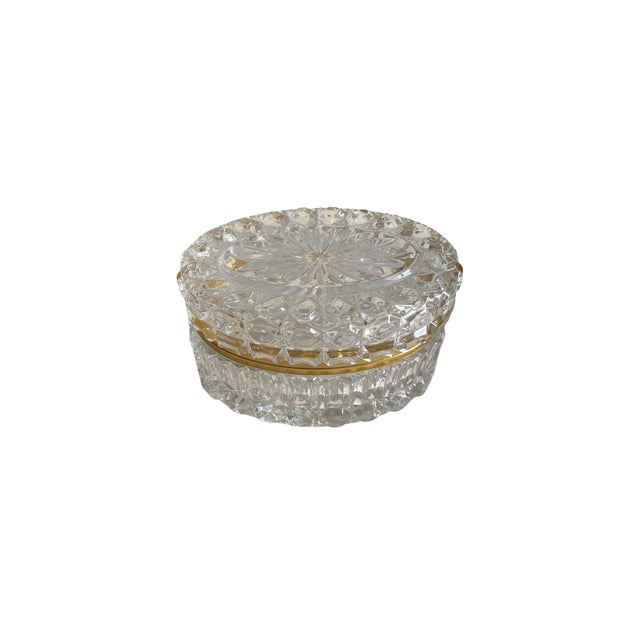 Vintage Oval Crystal Trinket Box | Chairish