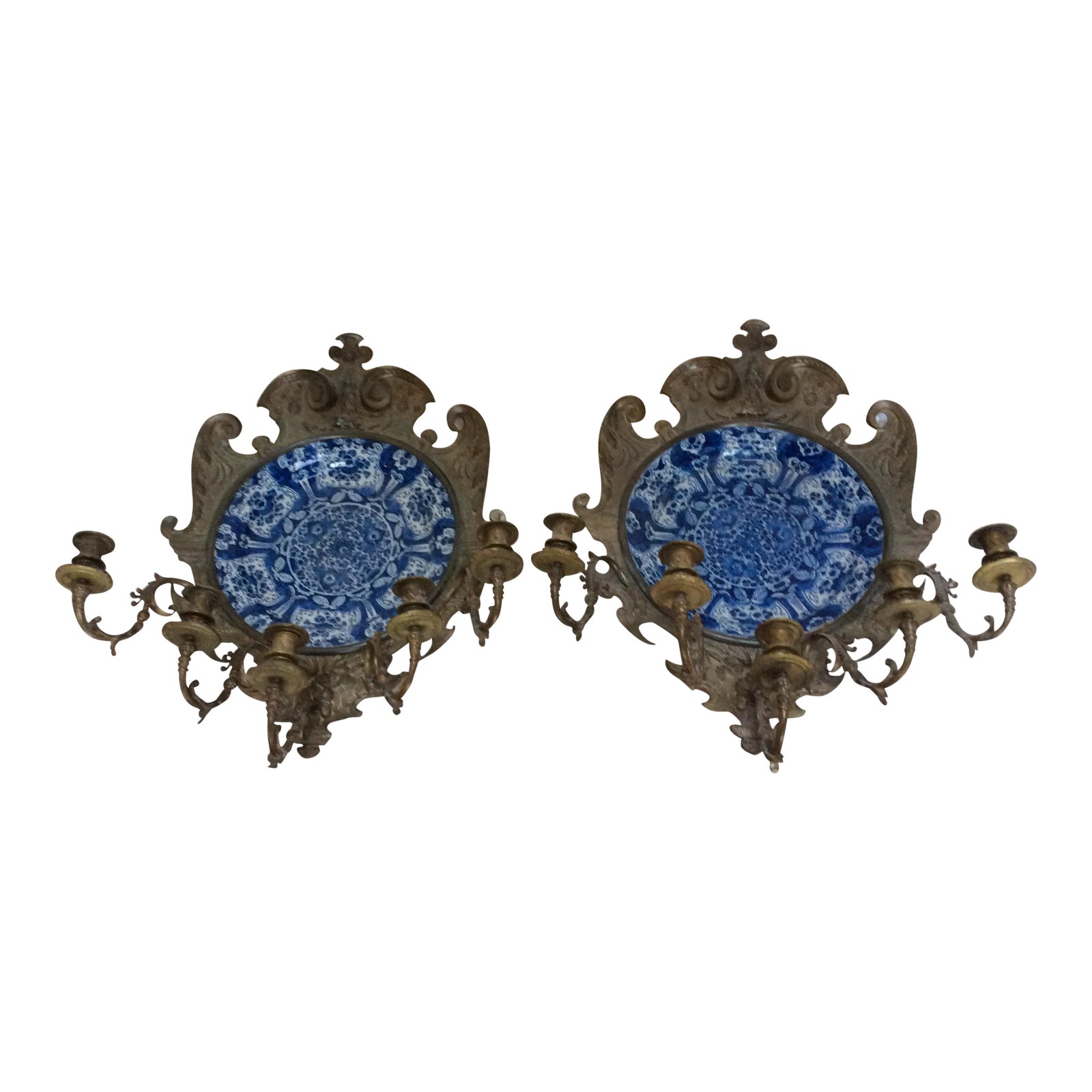 Early 18th Century Delft Charger Wall Sconces - a Pair | Chairish