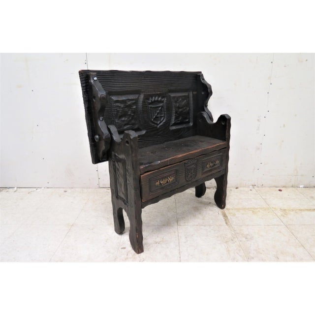 Antique Gothic French Heavily Carved Small Monks Bench | Chairish