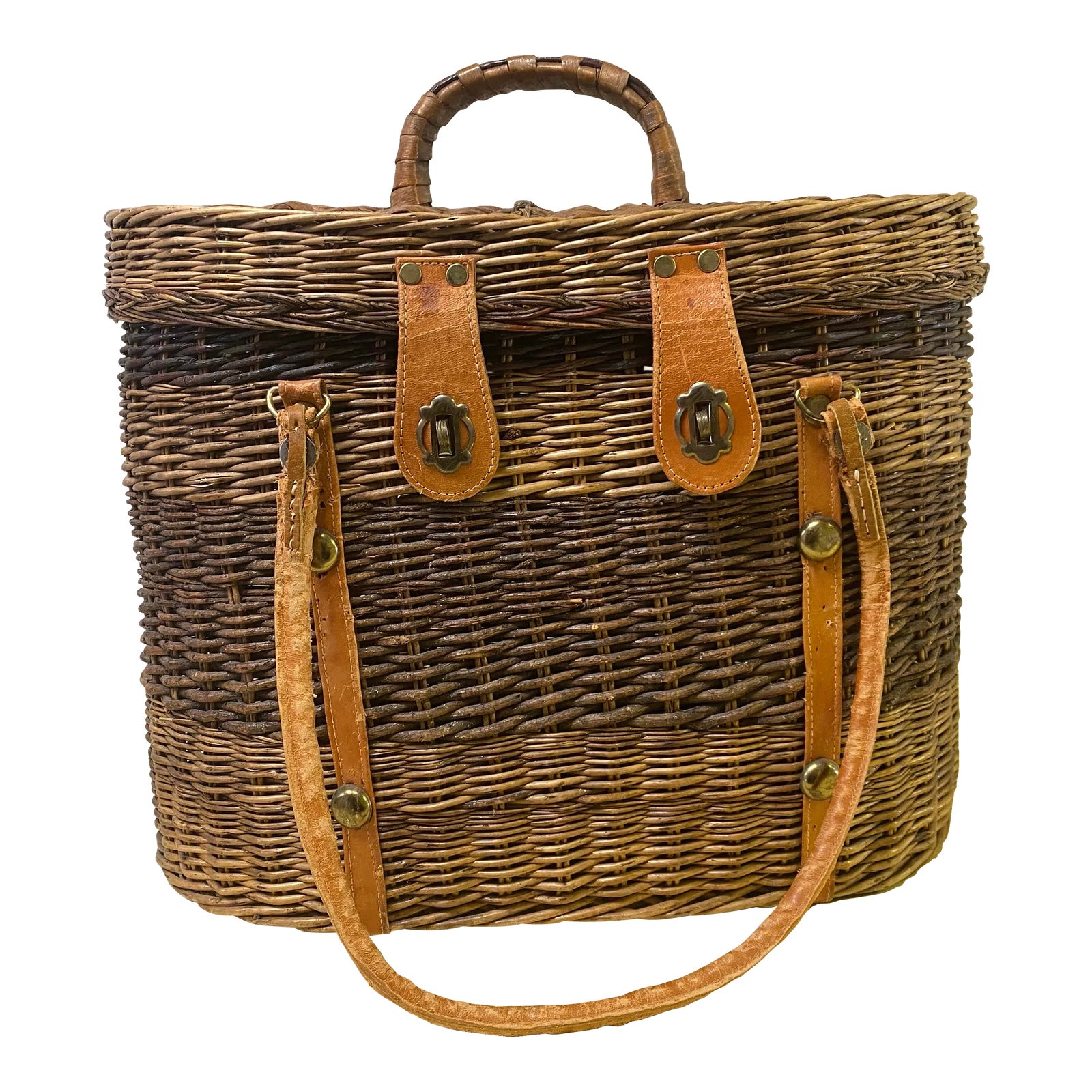Vintage Wicker Basket With Lid and Latch | Chairish