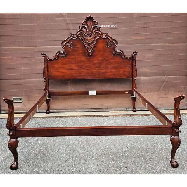 Ralph Lauren Renaissance Revival Style Carved Mahogany Queen Bed | Chairish