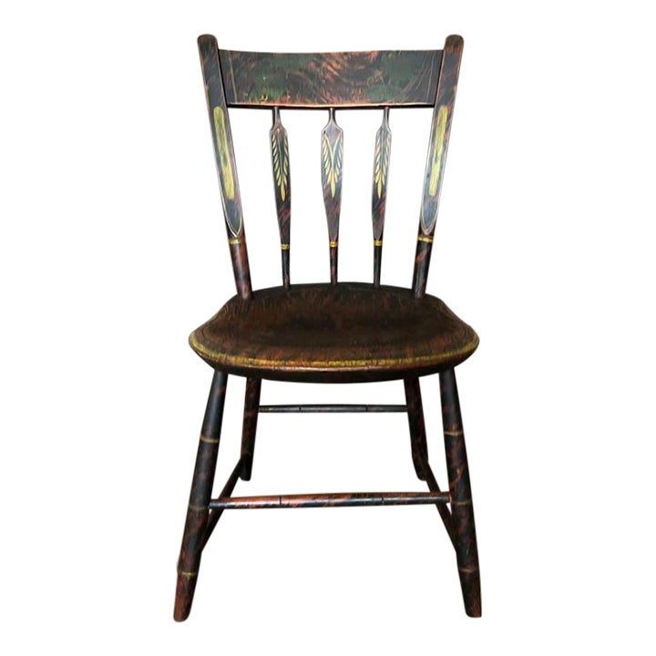 19th Century Antique Country Primitive Fancy Paint Windsor Thumb Back ...